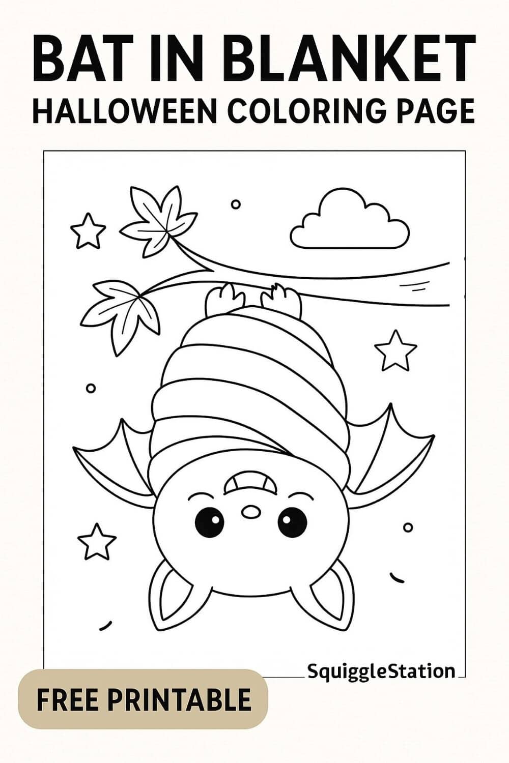 Free Printable Bat In Blanket Halloween Coloring Page (PDF Download ...