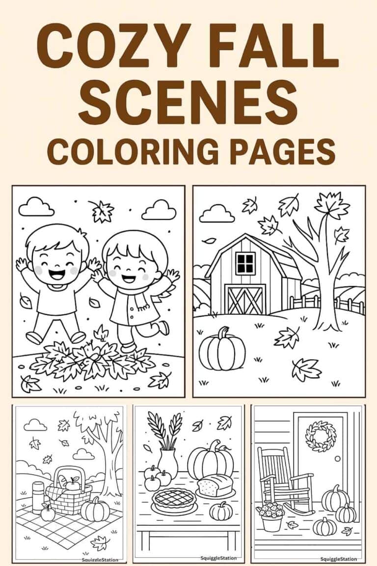 Cozy Fall Scenes Coloring Pages (Free Printables) - Squigglestation.com