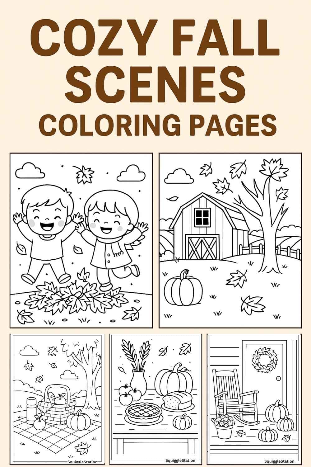 Cozy Fall Scenes Coloring Pages (Free Printables) - Squigglestation.com