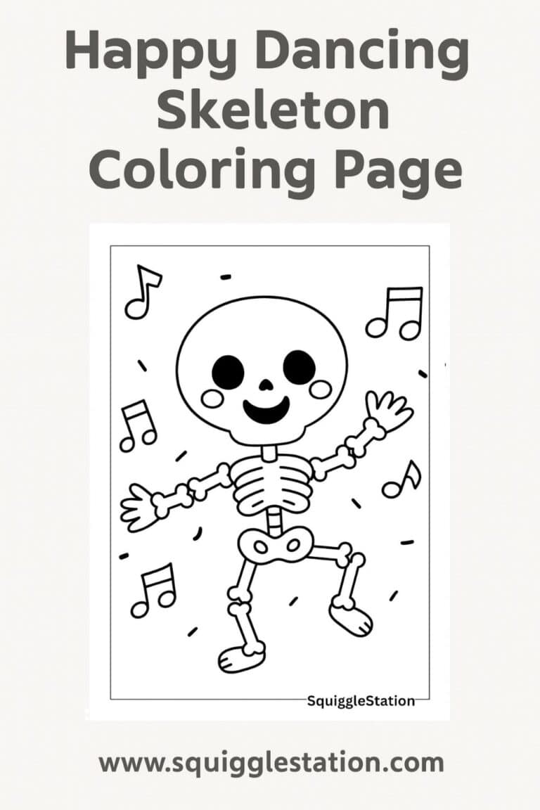 Happy Dancing Skeleton Coloring Page (Free Printable) - Squigglestation.com