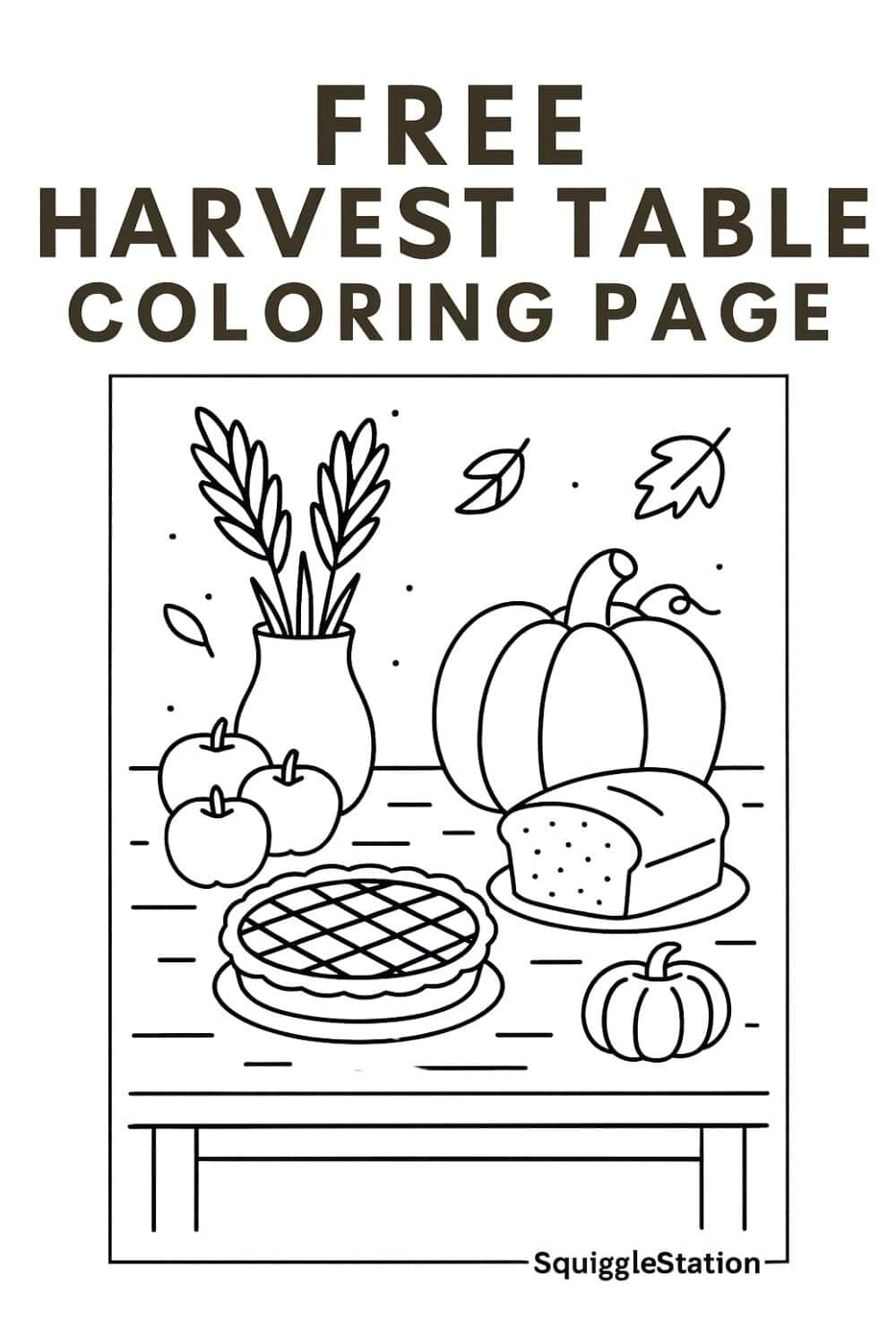 Harvest Table Fall Coloring Page (Free Printable PDF) - Squigglestation.com