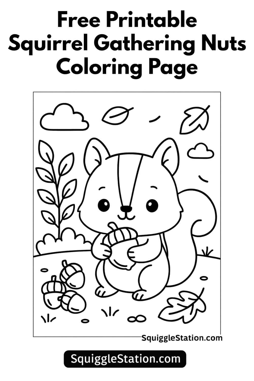 Squirrel Gathering Nuts Coloring Page (Free Printable PDF ...