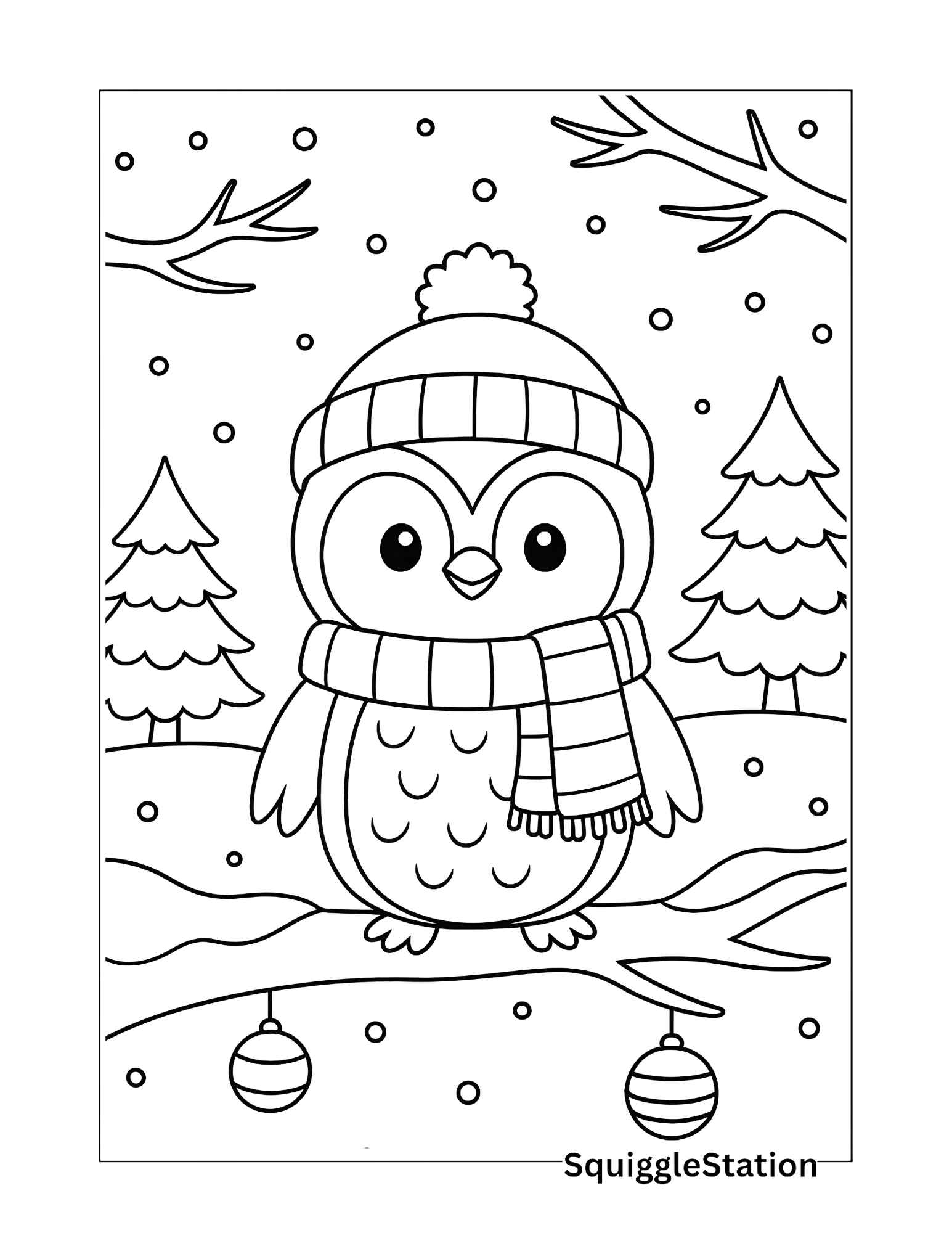 Festive Owl In Snowy Tree Coloring Pages (Free Printables ...