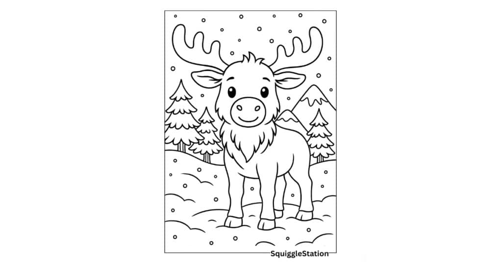 Winter Moose Coloring Pages (Free Woodland Animal Printables For Kids ...