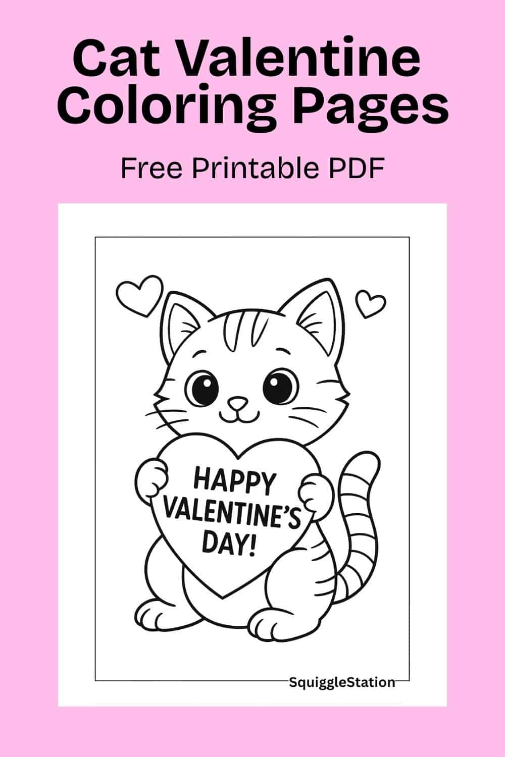Valentine Cat Coloring Pages (Free Printable Kittens + Hearts ...