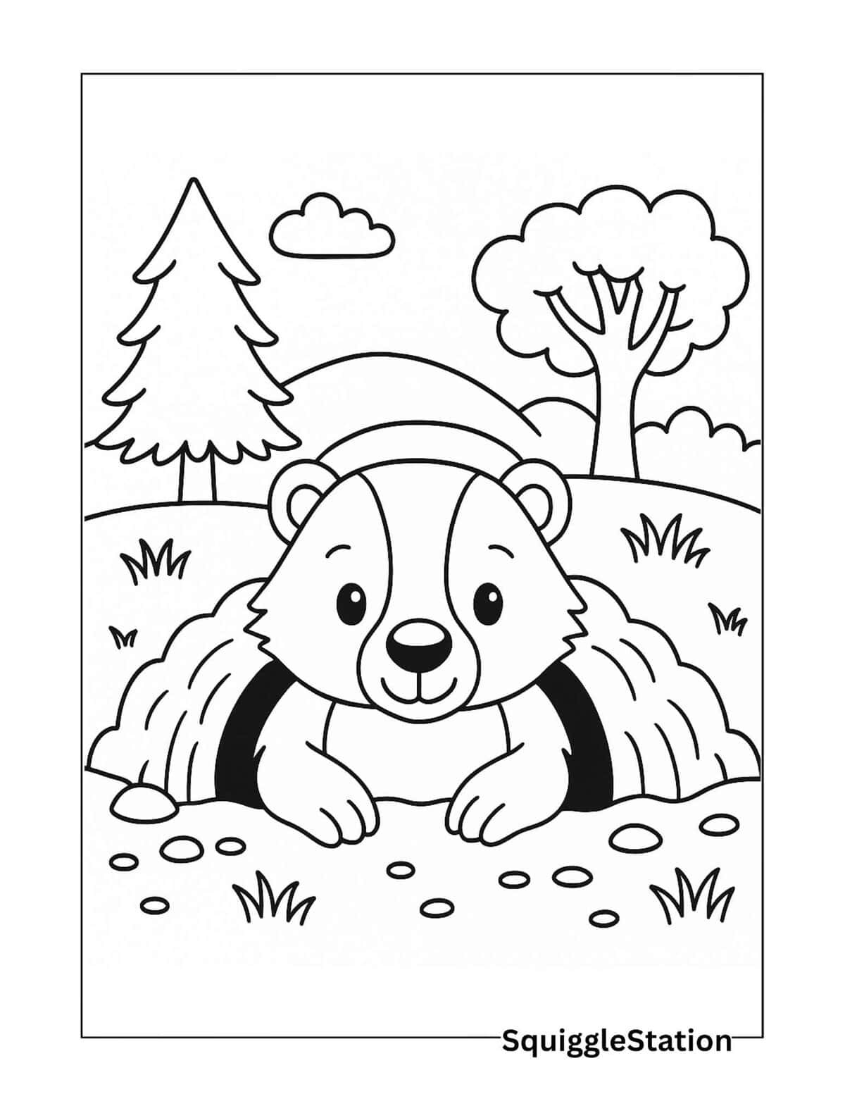 Cute Badger Coloring Pages (Free Woodland Printables) - Squigglestation.com