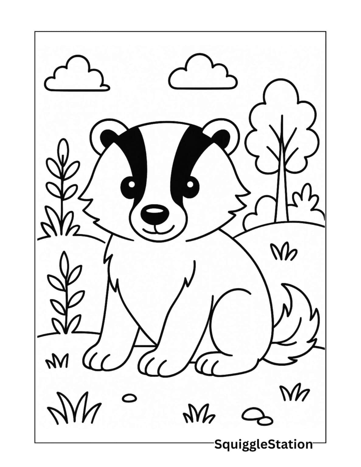 Cute Badger Coloring Pages (Free Woodland Printables) - Squigglestation.com