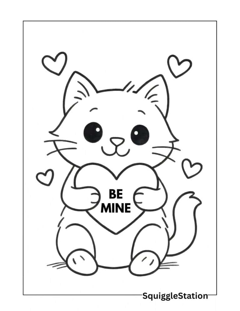 Valentine Cat Coloring Pages (Free Printable Kittens + Hearts ...