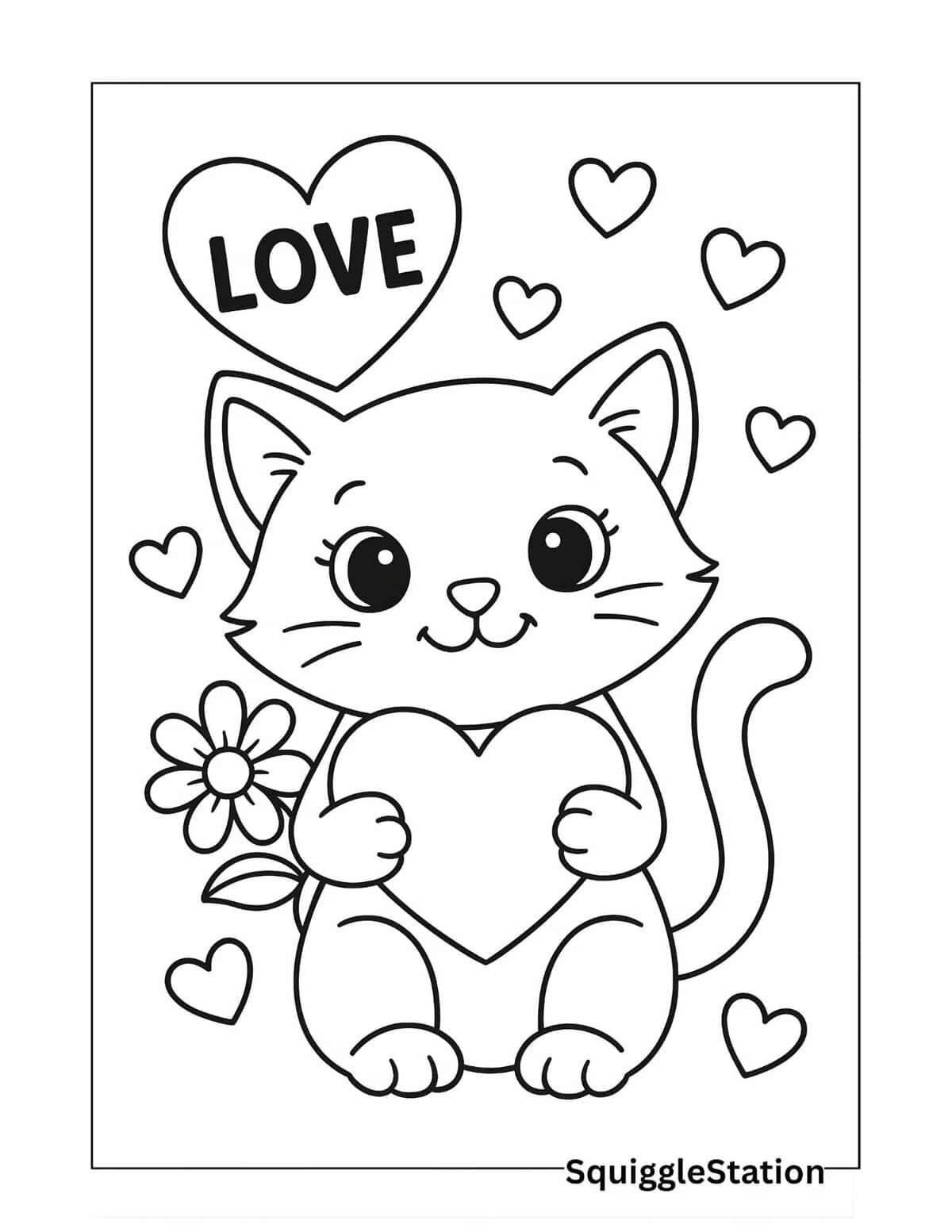 Valentine Cat Coloring Pages (Free Printable Kittens + Hearts ...