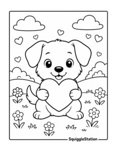 Valentine Dog Coloring Pages (Adorable Puppies + Hearts ...