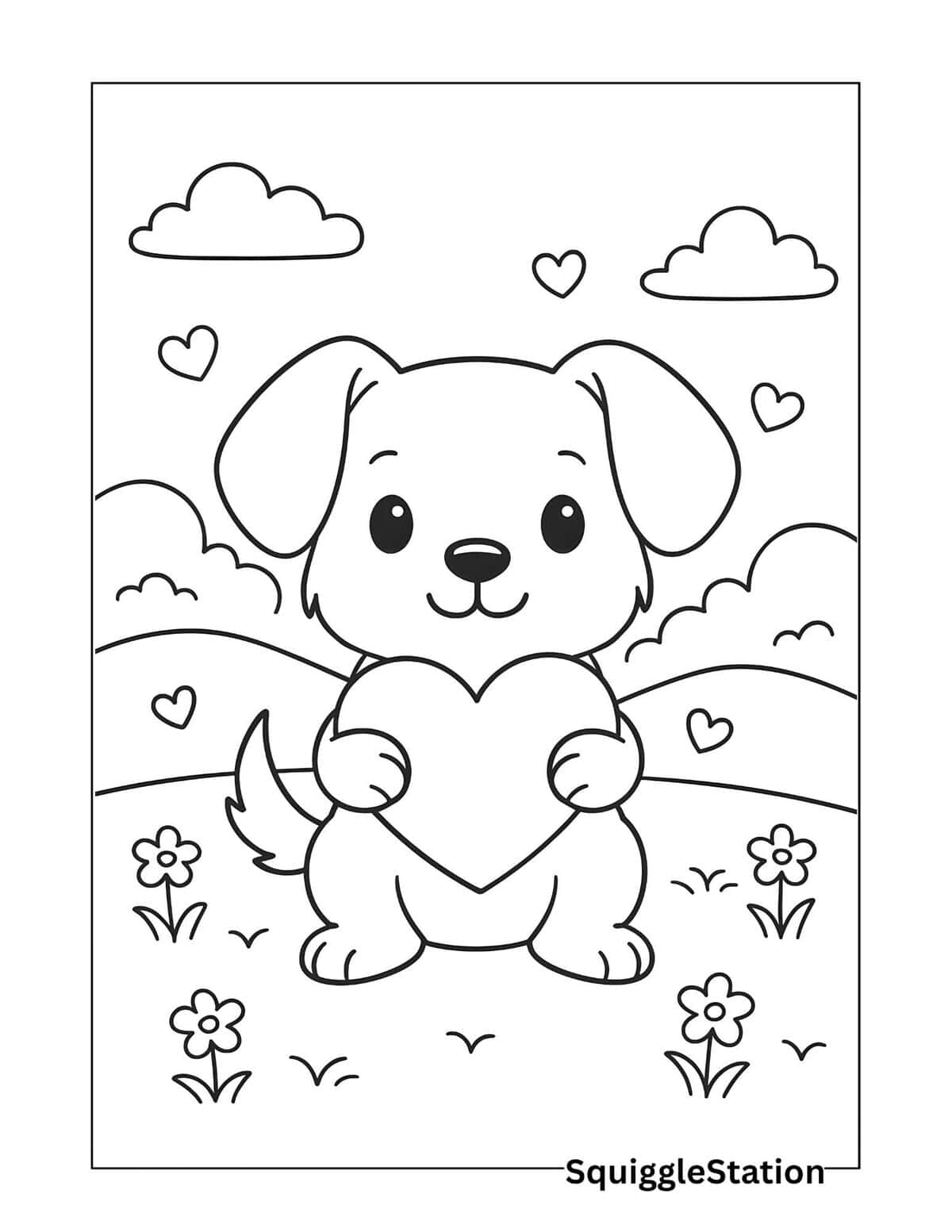 Valentine Dog Coloring Pages (Adorable Puppies + Hearts ...