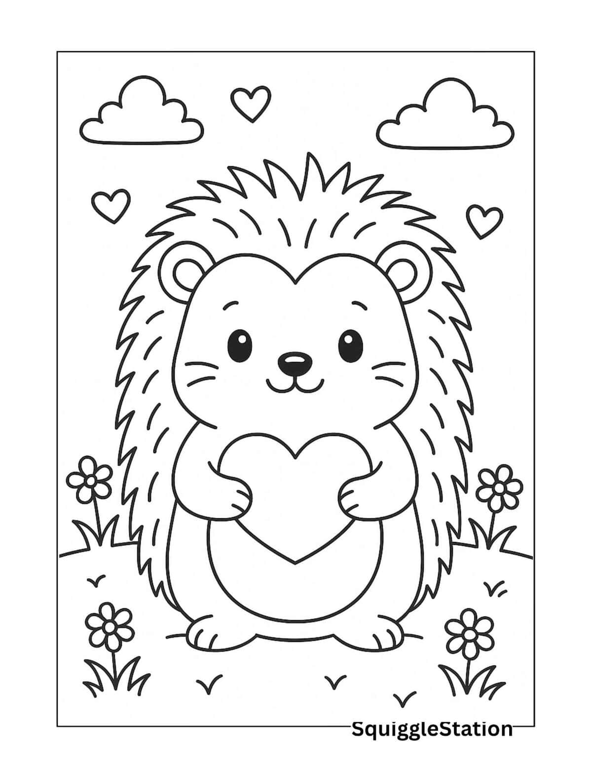 Valentine Hedgehog Coloring Pages (Cute Woodland Valentine Printables ...