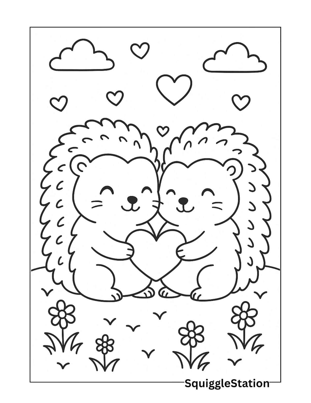 Valentine Hedgehog Coloring Pages (Cute Woodland Valentine Printables ...